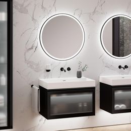 neoro n80 albus Unterschrank B: 80 cm mit 1 Auszug, mit profilierter Glasfront, mit Spiegel, Waschtisch cube, BN0134WM+BN0432PG+BN0022MI,