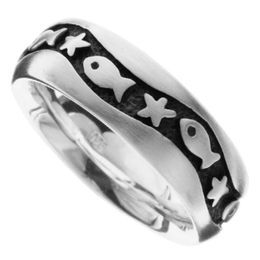 OSTSEE-SCHMUCK Damen Fingerring "- Fisch & Stern - Silber 925/000 -", 52, silber, Fingerringe