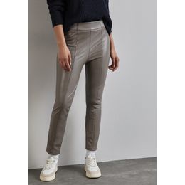 Street One Damen Lederhose, braun, Gr. 42, unifarben, Stoff, 94% Polyester, 6% Elasthan, Hosen, High Waist
