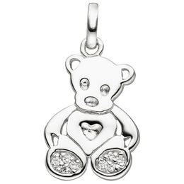 Kettenanh&auml;nger Jobo "Anh&auml;nger Kinderanh&auml;nger Teddy 17 mm", silber 925, wei&szlig;, Schmuckanh&auml;nger, M&auml;dchen, Silber 925 (Sterlingsilber), Kettenanh&auml;nger, 925 Silber rhodiniert mit Zirkonia