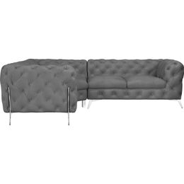 Chesterfield-Sofa Home Affaire "Amaury L-Form", grau, B:264cm H:75cm T:204cm, Struktur (100% Polyester);Samtoptik (100% Polyester), Sofas, moderne Chersterfield-Optik, Breite 262 cm, Fu&szlig;farbe w&auml;hlbar