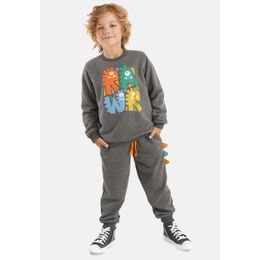 DENOKIDS Jungen Hausanzug "Rawr Spikes", Gr. 98, grau, 65% Baumwolle, 35% Polyester, bedruckt, Homewear-Sets, mit 3D-Dino Zacken
