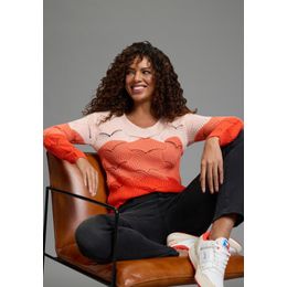 Laura Scott Damen Ajourpullover, orange, Gr. 36, gestreift, Strick, Obermaterial: 100% Polyacryl, Pullover, leichter Sommerpullover mit Lochmuster