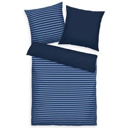 Bettw&auml;sche Tom Tailor HOME "MEDIUM STRIPES in Gr. 135x200cm, 155x220cm oder 200x220cm", blau (schwarz navy, cool blau), B/L: 155cm x 220cm, 1 Stk., 1 Stk., Renforc&eacute;, B/L: 80cm x 80cm, 2 Stk., Renforc&eacute;, Obermaterial: 100% Baumwolle, Bettw&auml;sche, Bettw&auml;sche, new bedroom, mit farbigem Markenrei&szlig;verschluss