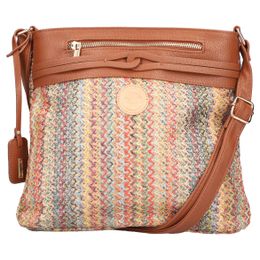 Umh&auml;ngetasche Rieker, Damen, Gr. B/H/T: 27cm x 28cm x 5cm, braun (cognac multicolor), Lederimitat, Textil, Flechtoptik, Taschen Umh&auml;ngetasche, Schultertasche, Damen-Tasche mit abnehmbarem Logo-Anh&auml;nger
