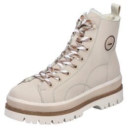Winterstiefelette Rieker, Damen, Gr. 42, hellbeige, Lederimitat, Schuhe Winterstiefelette, Plateauboots, Schn&uuml;rboots, Profilsohle, mit Warmfutter
