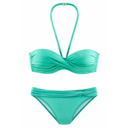 Lascana Damen B&uuml;gel-Bandeau-Bikini, gr&uuml;n, Gr. 34, gl&auml;nzend, unifarben, Polyamid, Bikini-Sets, mit verschiedenen Tr&auml;gervarianten