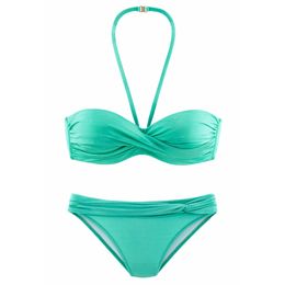 Lascana Damen B&uuml;gel-Bandeau-Bikini, gr&uuml;n, Gr. 40, gl&auml;nzend, unifarben, Polyamid, Bikini-Sets, mit verschiedenen Tr&auml;gervarianten
