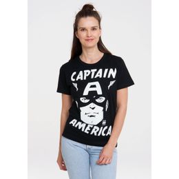 logoshirt Damen T-Shirt "Marvel Comics - Captain America", schwarz, Gr. M, bedruckt, 100% Baumwolle, Shirts, mit lizenziertem Print
