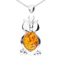 OSTSEE-SCHMUCK Damen Kette mit Anh&auml;nger "- Eule - Silber 925/000 - Bernstein", 42, Silber 925 (Sterlingsilber), silber, Silber 925 (Sterlingsilber),