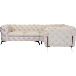 Chesterfield-Sofa Home Affaire "Amaury L-Form", beige, B:264cm H:75cm T:204cm, Struktur (100% Polyester);Samtoptik (100% Polyester), Sofas, moderne Chersterfield-Optik, Breite 262 cm, Fu&szlig;farbe w&auml;hlbar