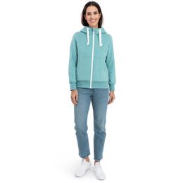 DEPROC Active Damen Kapuzensweatjacke "FinjaCMYK II"t&uuml;rkis, Gr. 44, 50% Baumwolle, 50% Polyester, Sweatjacken, weiche Fleecejacke mit K&auml;ngurutasche