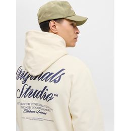 Jack & Jones JACK & JONES Herren Kapuzensweatshirt "JORNORREBRO TYPO BACK SWEAT HOOD SN"antique wei&szlig;, Gr. L, bedruckt, angeraute Sweatware, Obermaterial: 89%