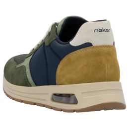Rieker Herren Sneaker, Gr. 43, gr&uuml;n, Lederimitat, Textil, Veloursleder, Schuhe, Schn&uuml;rschuh, Halbschuh, Freizeitschuh mit gepolstertem Schaftrand