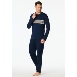 Schiesser Herren Schlafanzug "Casual Nightwear", Gr. 52801, blau, Single Jersey, Obermaterial: 100% Baumwolle, Homewear-Sets, mit langen &Auml;rmeln und