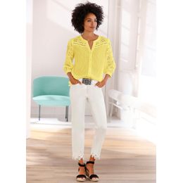 Damen Spitzenbluse, gelb, Gr. 48, Linea Tesini BY HEINE, unifarben, 100% Baumwolle, Blusen