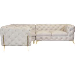 Chesterfield-Sofa Home Affaire "Amaury L-Form", beige, B:264cm H:75cm T:204cm, Struktur (100% Polyester);Samtoptik (100% Polyester), Sofas, moderne Chersterfield-Optik, Breite 262 cm, Fu&szlig;farbe w&auml;hlbar