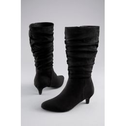 ANISTON SHOES Damen Stiefel, Gr. 39, schwarz, Textil, Veloursleder, Schuhe, mit Raffungen am slouchy Schaft