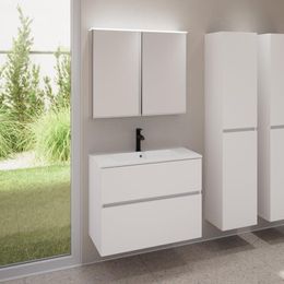 evineo ineo5 evo Unterschrank B: 80 cm mit 2 Ausz&uuml;gen, Slim-Waschtisch wei&szlig;, mit ineo Spiegelschrank CH,, BE0835WH+BE0957WM+BEA041MI,