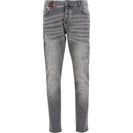 2Y Premium Herren Bequeme Jeans "2Y Premium JULIO RIPPED SLIM FIT JEANS"grau, Gr. 34, unifarben, 98% Baumwolle, 2% Elasthan, Jeans