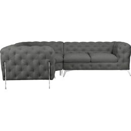 Chesterfield-Sofa Home Affaire "Amaury L-Form", grau, B:264cm H:75cm T:204cm, Struktur (100% Polyester);Samtoptik (100% Polyester), Sofas, moderne Chersterfield-Optik, Breite 262 cm, Fu&szlig;farbe w&auml;hlbar