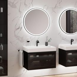 neoro n80 fumo Unterschrank B: 80 cm mit 1 Auszug, mit Parsolglasfront, mit Spiegel, Waschtisch cube, BN0143WM+BN0432SG+BN0022MI,
