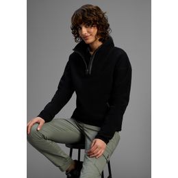 Kangaroos Damen Fleecepullover, schwarz, Gr. 32, gemustert, Fleece, Obermaterial: 100% Polyester, Sweatshirts, aus kuscheligem Sherpa Fleece, Half-zip