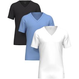 Herren T-Shirt "S/S V NECK 3PK", Calvin Klein Underwear, Gr. XXXLschwarz w blau descent emb, blau desce, Jersey, Obermaterial: 57% Baumwolle, 38%