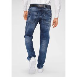 Cipo & Baxx CIPO & BAXX Herren Straight-Jeans "Red Dot", blau, Gr. 33, Abriebeffekte, Denim/Jeans, Obermaterial: 98% Baumwolle, 2% Elasthan, Jeans