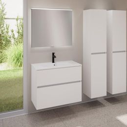 evineo ineo5 evo Unterschrank B: 80 cm mit 2 Ausz&uuml;gen, Slim-Waschtisch wei&szlig;, mit ineo Lichtspiegel,, BE0835WH+BE0957WM+BEA010MI,