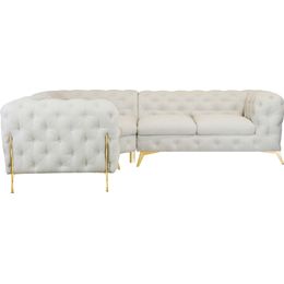 Chesterfield-Sofa Home Affaire "Amaury L-Form", beige, B:264cm H:75cm T:204cm, Struktur (100% Polyester);Samtoptik (100% Polyester), Sofas, moderne Chersterfield-Optik, Breite 262 cm, Fu&szlig;farbe w&auml;hlbar