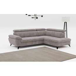 Ecksofa COTTA "Hudson L-Form, B: 256 cm", grau (taupe), B:256cm H:100cm T:207cm, Sofas, Ecksofa, mit Kopfteilverstellung, optional Bettfunktion & Bettkasten