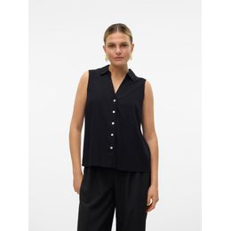 V&eacute;ro Moda VERO MODA Damen Blusentop "VMMYMILO SL V-NECK SHIRT WVN GA"schwarz, Gr. L, unifarben, Web, Obermaterial: 55% Viskose, 45% Leinen, Blusen, mit Leinen