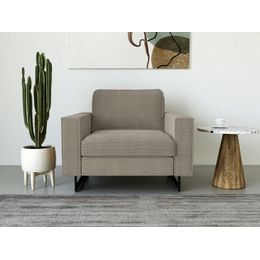 Loveseat Home Affaire "Pinto 105 cm, Cord, Chenille, Lederoptik", grau (hellgrau), B:105cm H:85cm T:97cm, Kunstleder (65% Polyester, 35% Lederfasern);Cord (92% Polyester, 8% Polyamide), Sessel, mit Keder, Metallf&uuml;&szlig;en und auch in Cord Bezug erh&auml;ltlich