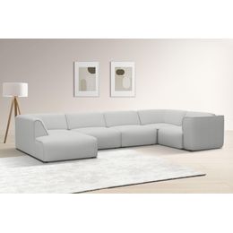 Wohnlandschaft OTTO HOME "Merid U-Form, B: 367 cm", grau (hellgrau), B:367cm H:70cm T:206cm, Struktur fein (100% Polyester);Samtoptik (100% Polyester);Samtcord (92% Polyester, 8% Polyamid), Sofas, Wohnlandschaft, jederzeit durch Module erweiterbar