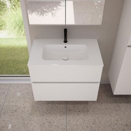 evineo ineo5 evo Unterschrank B: 80 cm mit 2 Ausz&uuml;gen, Slim-Waschtisch wei&szlig;,, BE0835WH+BE0957WM,