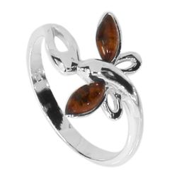 OSTSEE-SCHMUCK Damen Fingerring "- Schmetterling - Silber 925/000 - Bernstein", 60, silber, Fingerringe