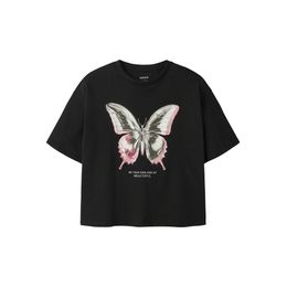 T-Shirt name it "NKFDONELA SS RLX TOP BOX", M&auml;dchen, Gr. 122/128, schwarz, Jersey, Obermaterial: 100% Baumwolle, bedruckt, unifarben, bequem normal, Rundhals, Shirts T-Shirt