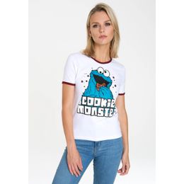 logoshirt Damen T-Shirt "Sesamstrasse - Kr&uuml;melmonster", wei&szlig;, Gr. S, bedruckt, 100% Baumwolle, Shirts, mit lizenziertem Print