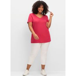 sheego Damen T-Shirt "T-Shirt", pink, Gr. 52, unifarben, 100% Baumwolle, Shirts