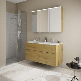 Burgbad Eqio Schrank mit Slim Keramik-Doppelwaschtisch, mit Spiegelschrank, SHCR122LF5662C0001G0146,