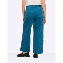 sheego Damen Cordhose, blau, Gr. 50, unifarben, 98% Baumwolle, 2% Elasthan, Hosen