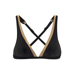 Lascana Damen Triangel-Bikini-Top "Elodie", gold, Gr. 40, unifarben mit Farbeinsatz, Recycling-Polyamid, Bikini-Oberteile, mit trendigem