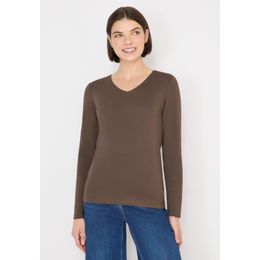 Langarmshirt Cecil, Damen, Gr. XL (44), urban taupe, Web, 100% Baumwolle, unifarben, normal normal, V-Ausschnitt, abgesteppt, Shirts Langarmshirt, aus reiner Baumwolle