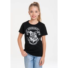 logoshirt M&auml;dchen T-Shirt "Harry Potter - Hogwarts Logo (Wei&szlig;)", schwarz, Gr. 104, bedruckt, 100% Baumwolle, Shirts, mit lizenziertem Originaldesign