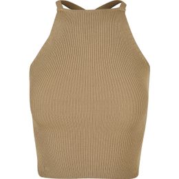 Urban Classics Damen Yoga & Relax Shirt "Urban Classics Damen Ladies Rib Knit Crossed Back Top", beige, Gr. L, unifarben, 35% Polyacryl, 35% Viskose,