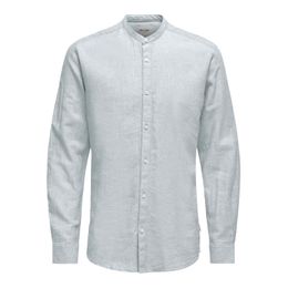 Only & Sons ONLY & SONS Herren Langarmhemd "ONSCAIDEN LS SOLID LINEN MAO SHIRT NOOS", blau, Gr. XL, unifarben, Web, Obermaterial: 55% Baumwolle, 45% Leinen,