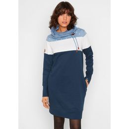 bonprix Sweatkleid aus reiner Bio-Baumwolle, blau, Gr.52/54 (XXL), Bequemes Sweatkleid in mehrfarbig mit gro&szlig;em Kragen, aus 100% Baumwolle