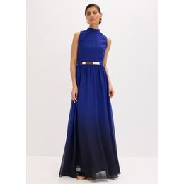 bonprix Chiffonkleid mit Kragen und Accessoire, blau, Gr.50, Chiffonkleid mit Kragen und Taillen-Einsatz