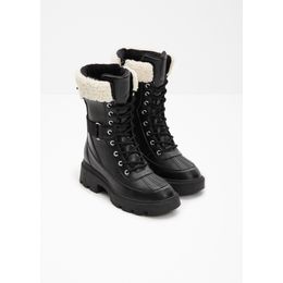 bonprix Gef&uuml;tterte Schn&uuml;rboots, schwarz, Gr.41, Winterlicher Schn&uuml;r Boot mit profilierter Sohle